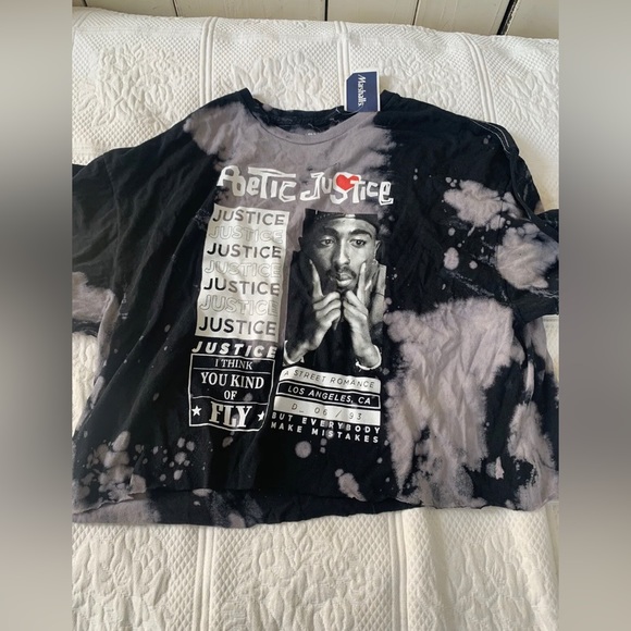 Tops | Tupac Shirt 2pac Xl Gray Tie Dye Graphic Poetic Justice Cropped ...